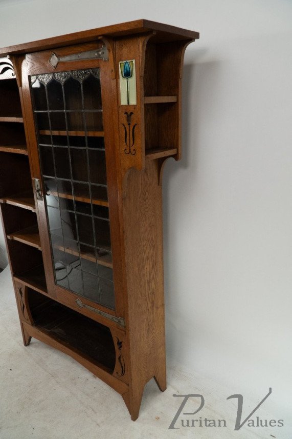 Arts and Crafts Oak Glazed Bookcase with inset period tiles | For sale ...